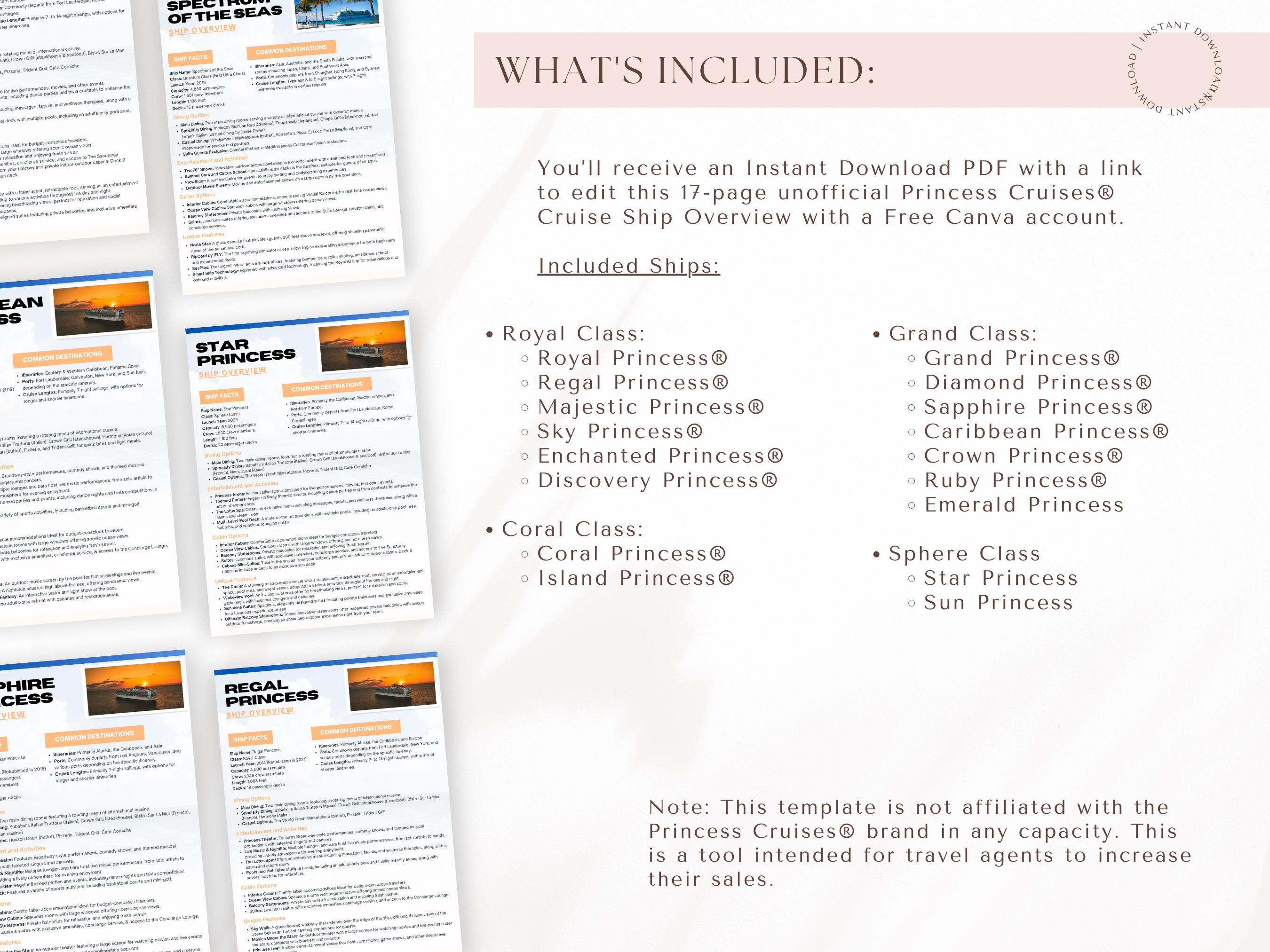 Unofficial Princess Cruise Ship Guide, Travel Agent Template - Etsy