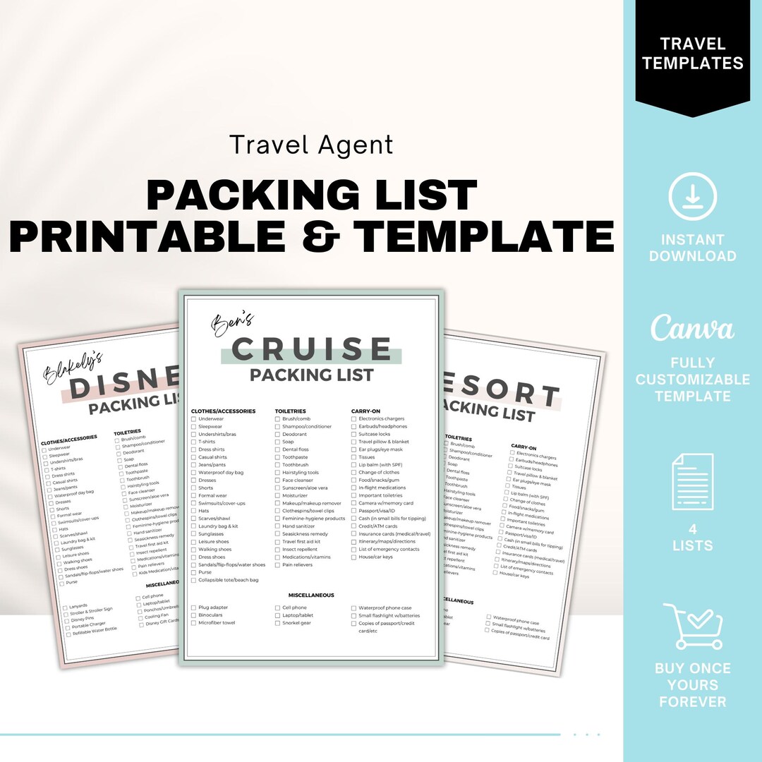 Vacation Packing List, Travel Agent Template - Etsy