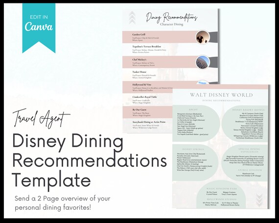 Travel Agent Dining Recommendations Template WDW Template - Etsy