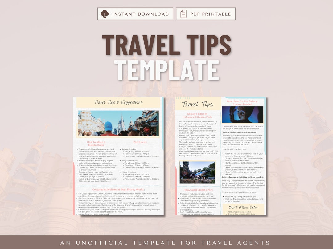 Travel Agent Tips Template, Travel Agent Template - Etsy