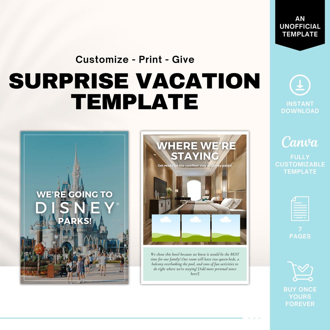Surprise Vacation Announcement, WDW Travel Template, Travel Agent ...