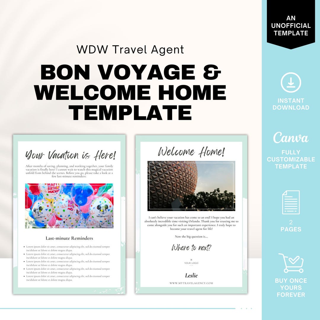 Bon Voyage & Welcome Home Template, Travel Agent Template, Travel Agent ...