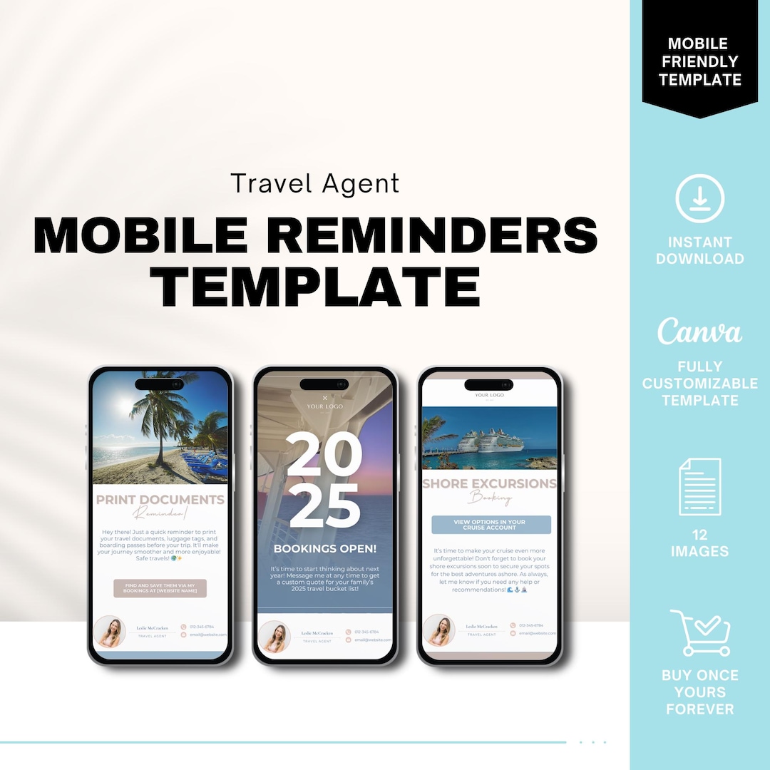 Travel Agent Mobile Reminders, Digital Business Card - Etsy
