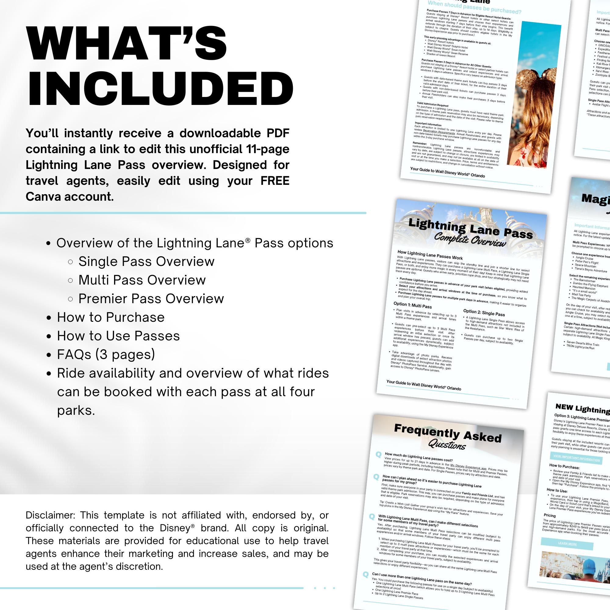 WDW LL Pass Overview Template, Travel Agent Template - Etsy