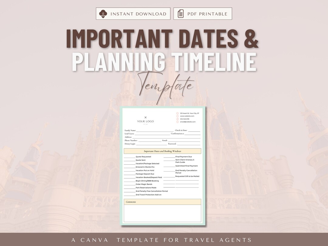 Important Dates & Booking Timeline Template, Travel Agent Template - Etsy