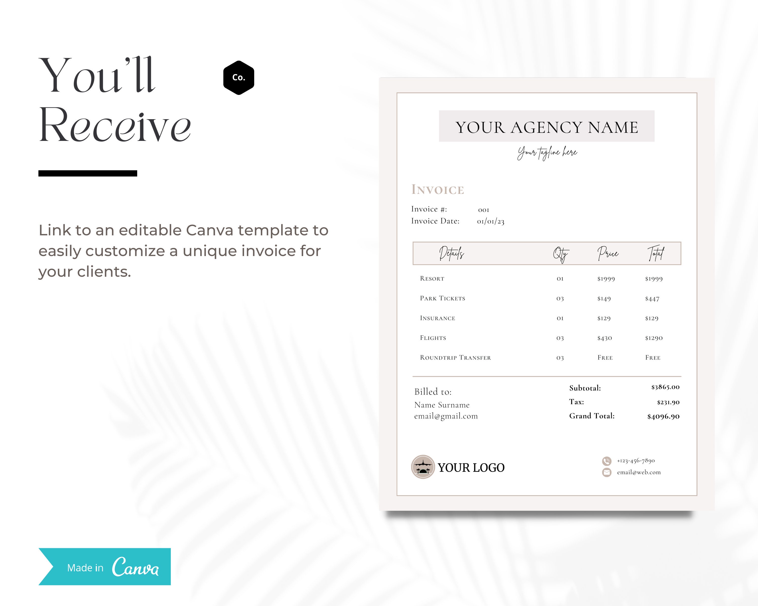 Travel Agent Invoice Template - Etsy