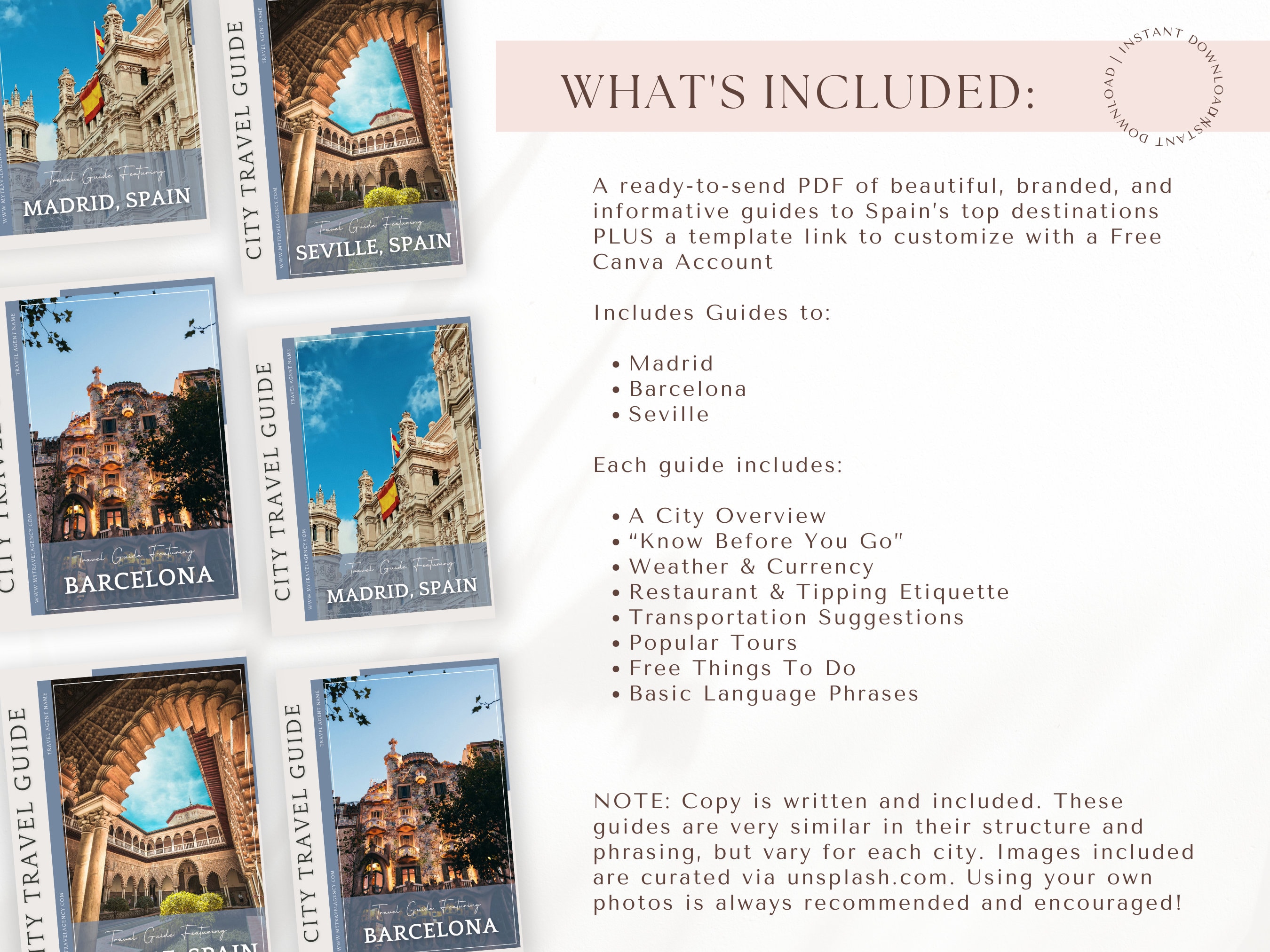 Spain City Guide Bundle, Travel Agent Template, Spain Travel Guides - Etsy