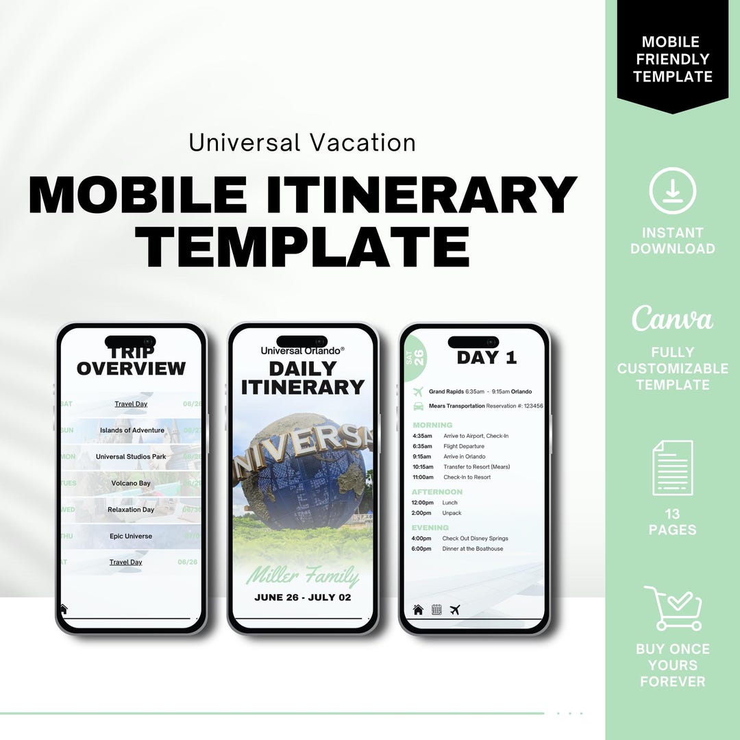 Universal Mobile Travel Itinerary, DIY Travel Itinerary - Etsy