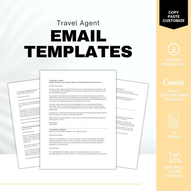 Travel Agent Email Templates - Etsy