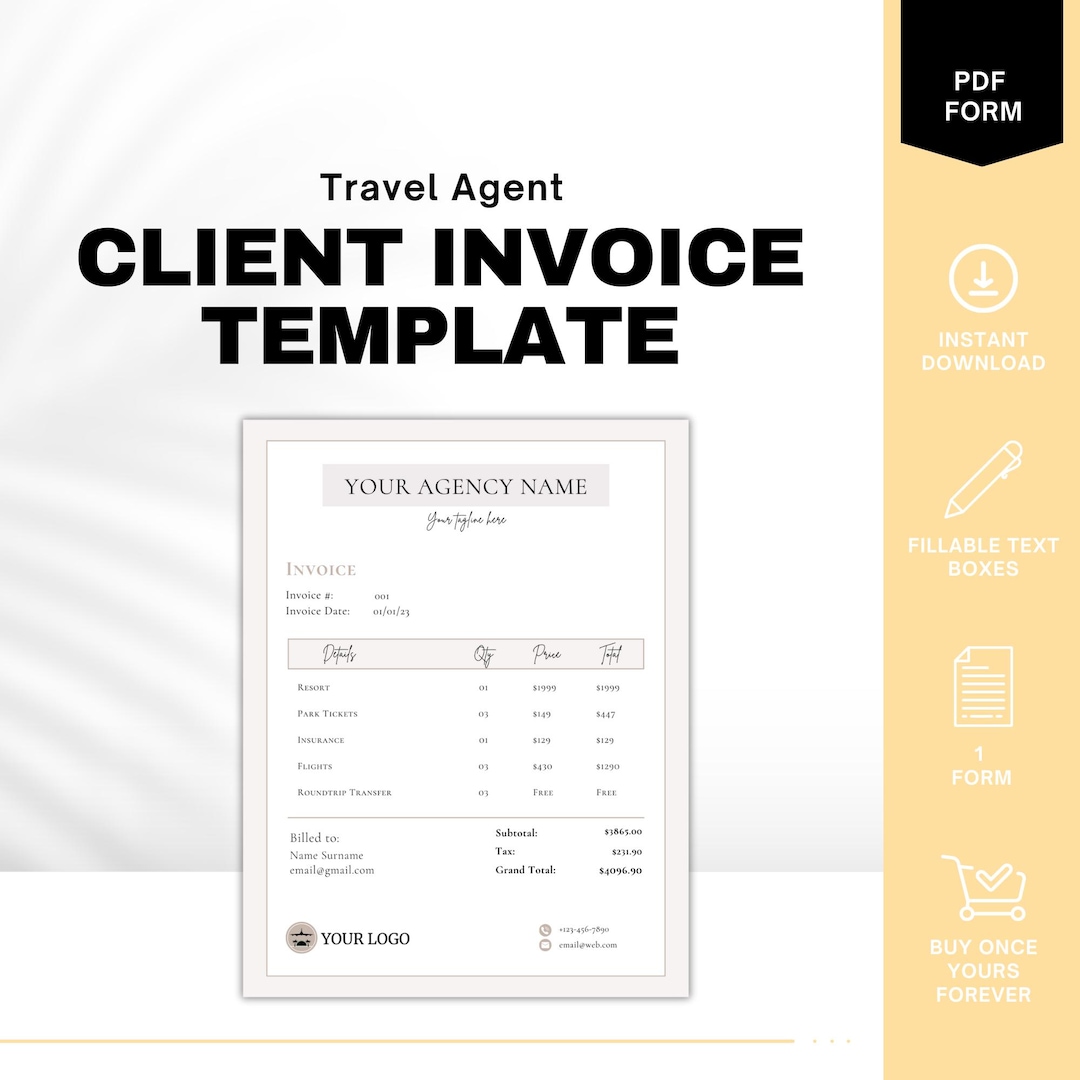 Travel Agent Invoice Template - Etsy