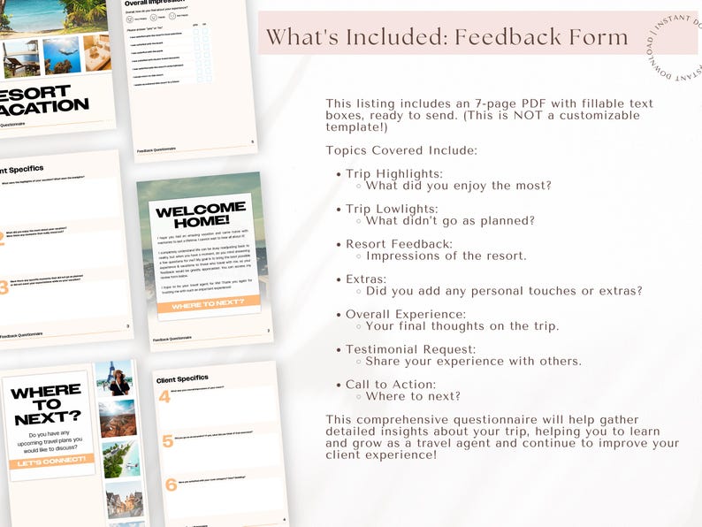 Resort Vacation Consultation & Feedback Forms Bundle, Travel Agent ...