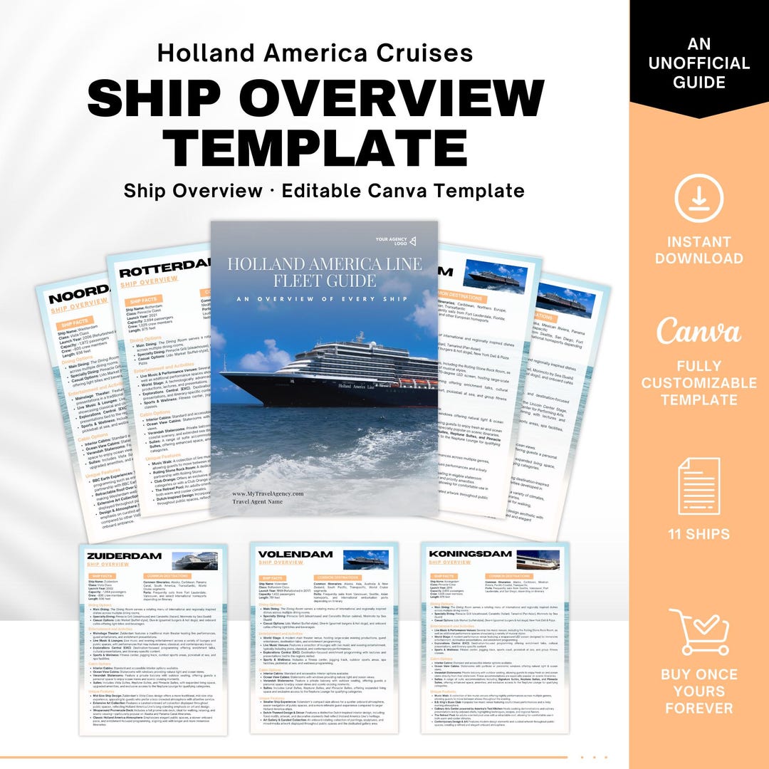 Unofficial Holland America Cruise Ship Guide, Travel Agent Template - Etsy