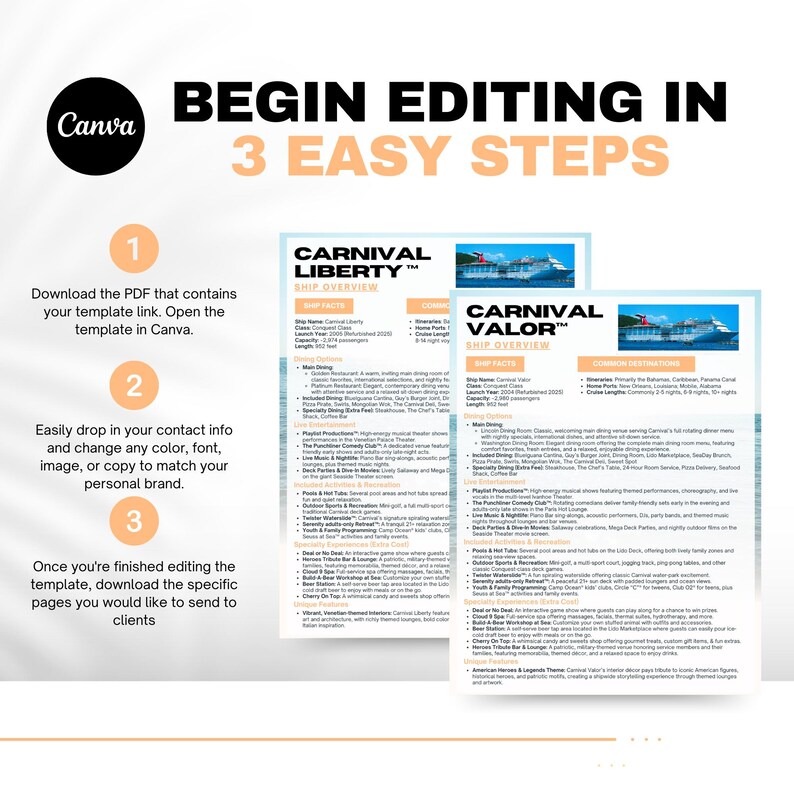 Carnival Cruise Ship Guide, Travel Agent Template - Etsy