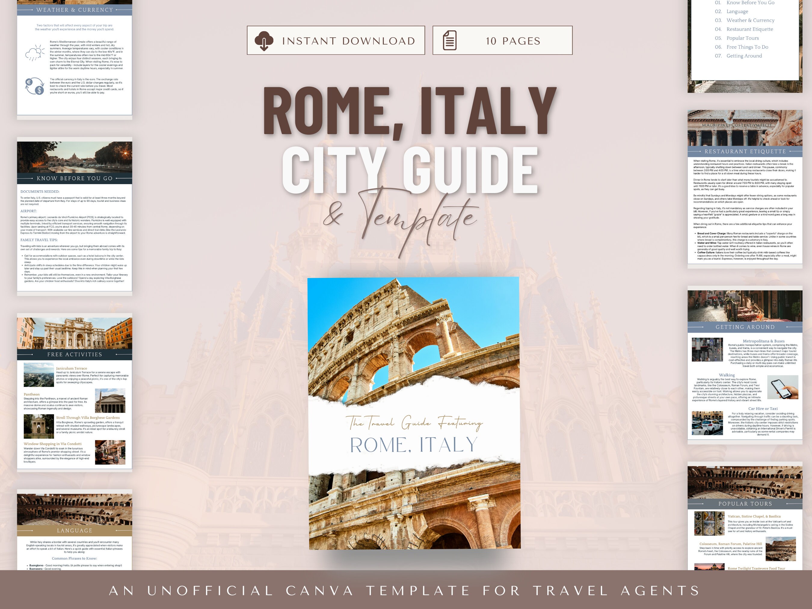 Rome, Italy City Guide, Travel Agent Template, Italy Travel Guide - Etsy