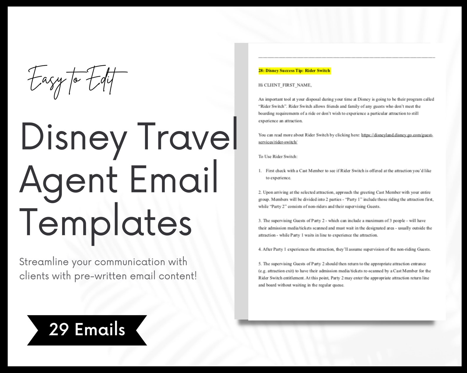 Theme Park Travel Agent Email Templates Travel Agent | Etsy