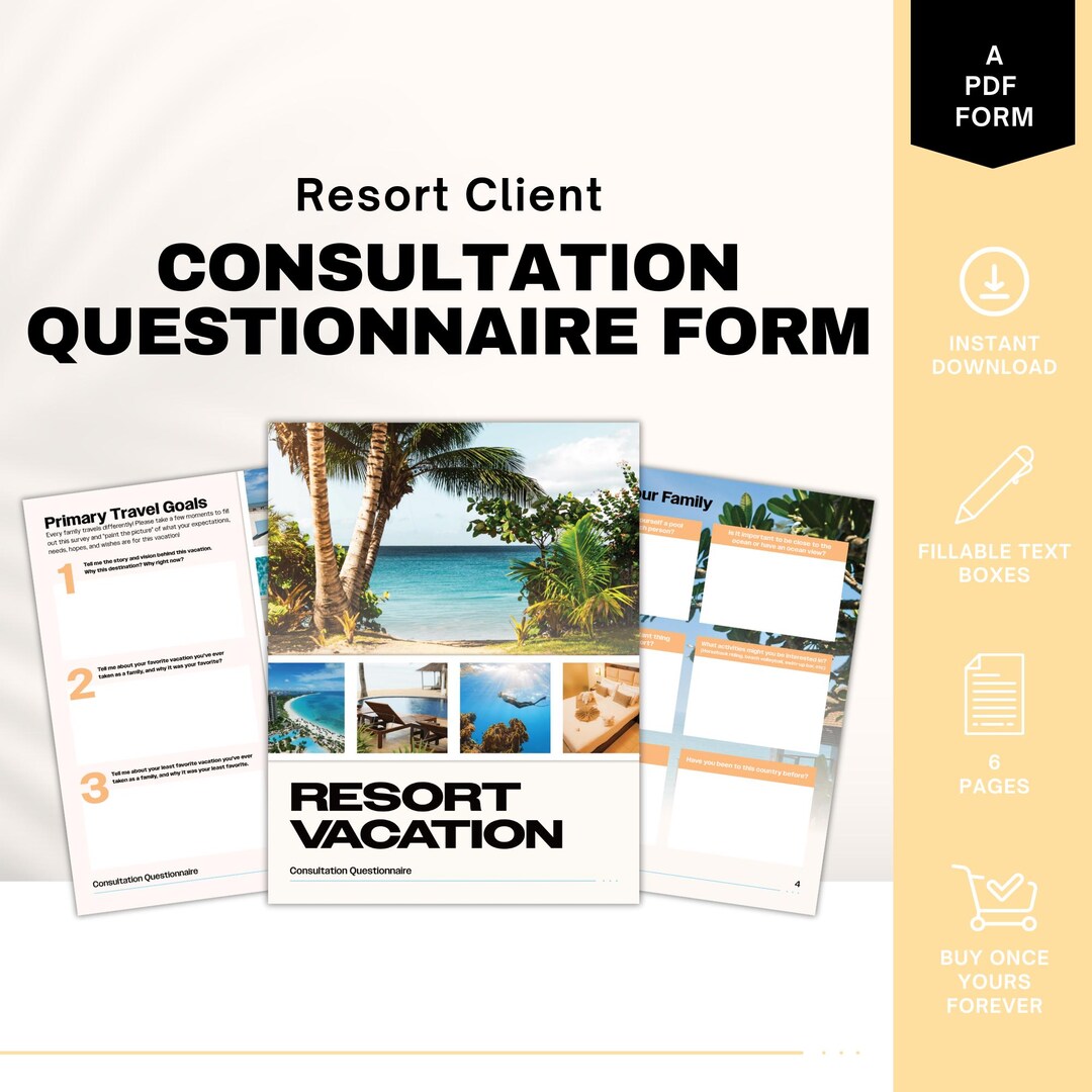 Resort Vacation Consultation Questionnaire, Travel Agent Forms - Etsy