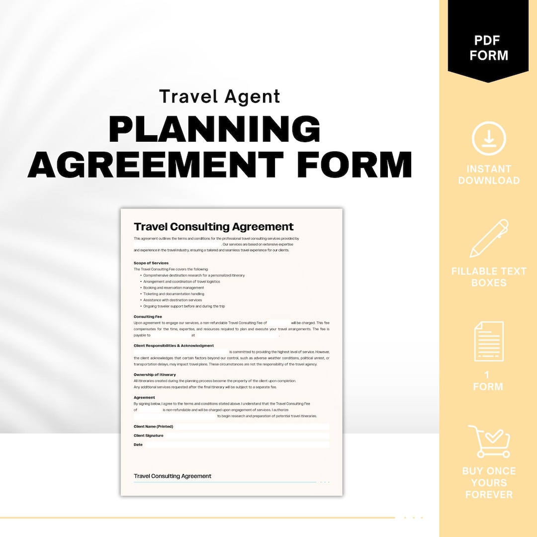 Travel Agent Planning Fee Agreement - Etsy