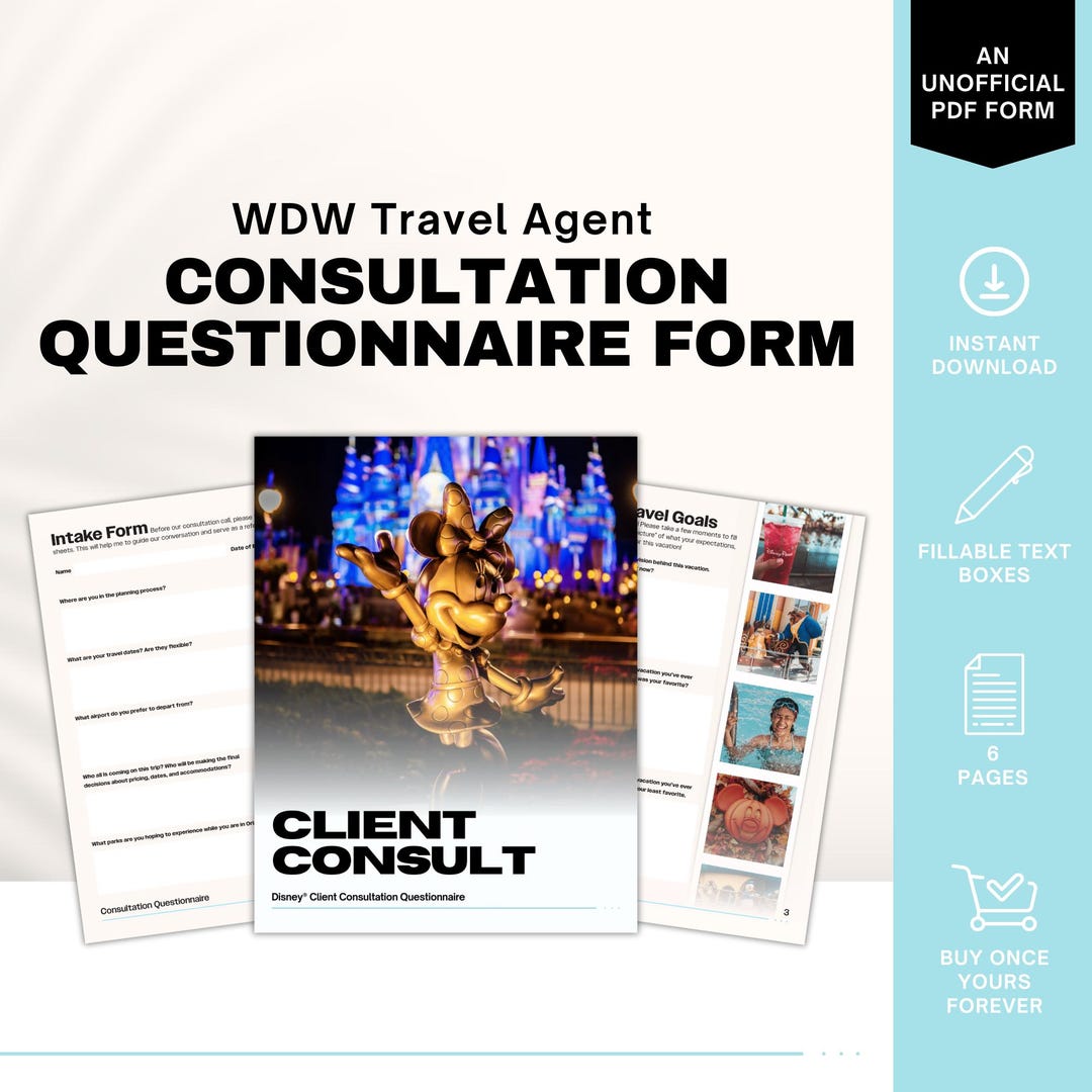 WDW Client Consultation Questionnaire, Travel Agent Forms - Etsy