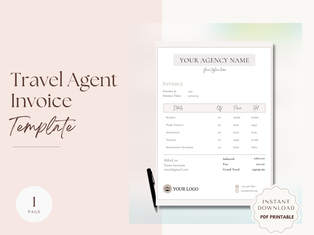 Travel Agent Invoice Template (Instant Download) - Etsy