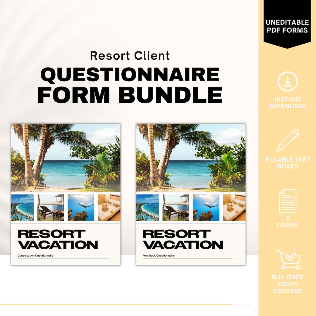 Resort Vacation Consultation & Feedback Forms Bundle, Travel Agent ...