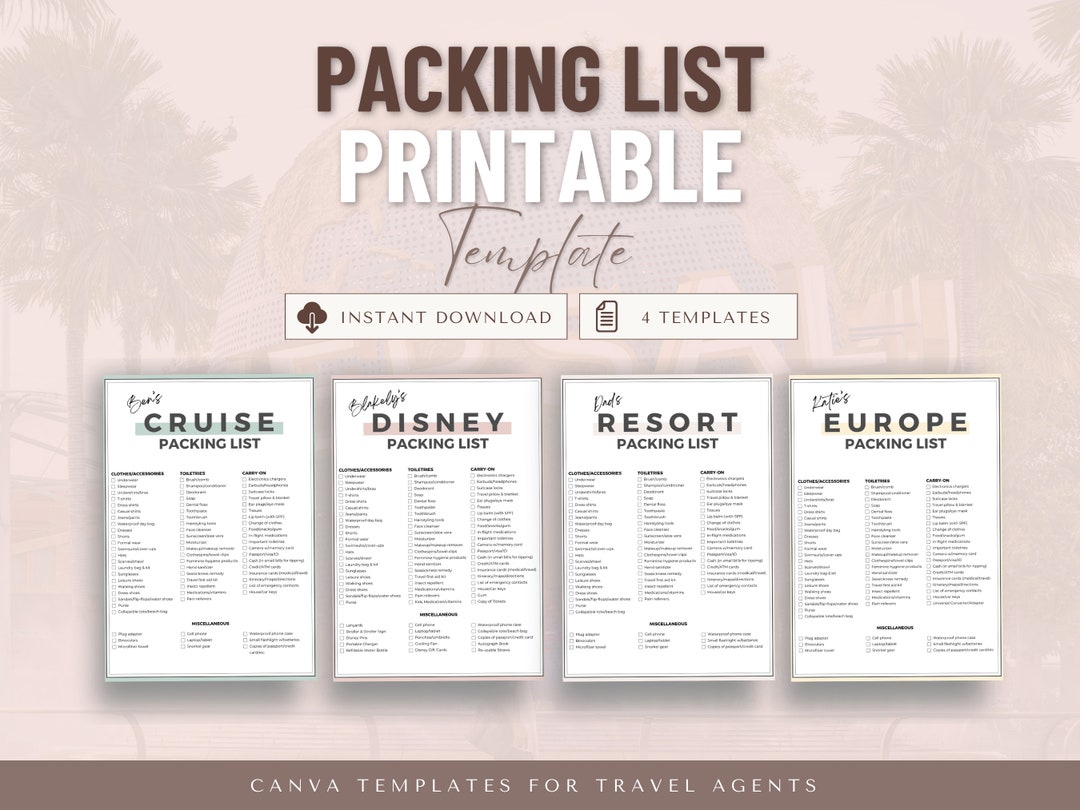 Vacation Packing List, Travel Agent Template - Etsy