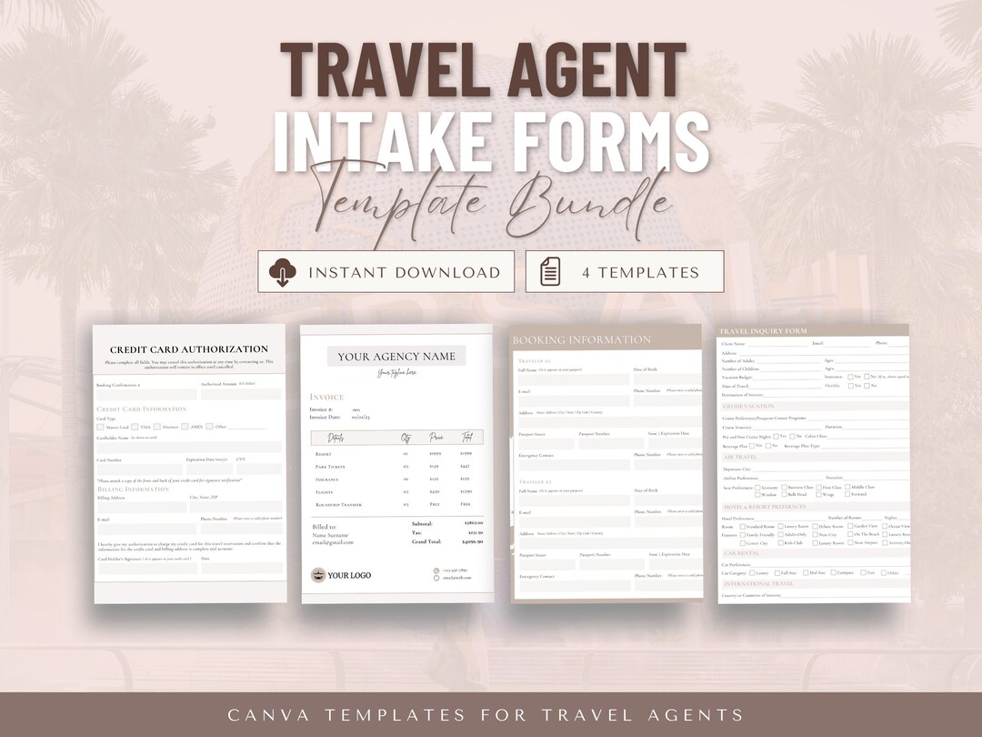 Travel Agent Forms, Travel Agent Templates - Etsy