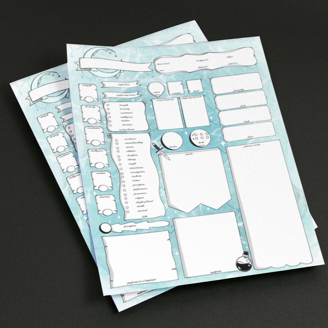 D&D Character Sheet (water and Moon) - Etsy Australia