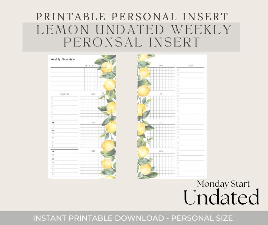 Lemon Undated Weekly Personal Printable Insert With Tracker - Etsy