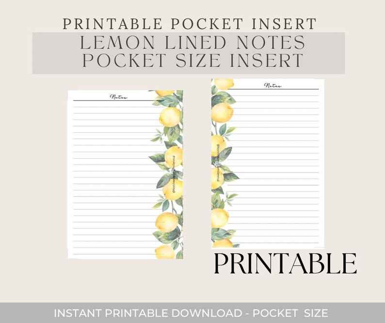 Lemon Lined Notes - Pocket Size Printable Inserts - Etsy