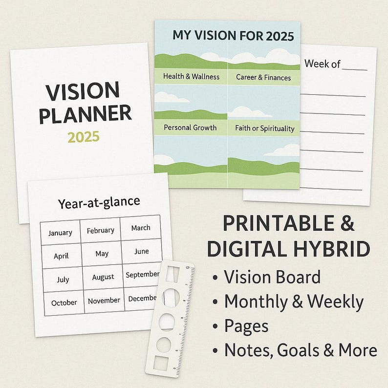 15 Month Vision Planner - Digital & Printable PDF | Vision Board, Notes ...