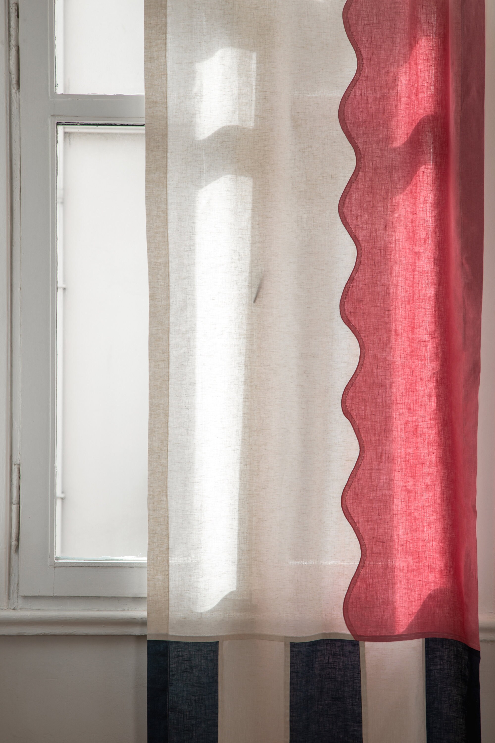 Pink Wavy Design Linen Curtain: Dopamine Decor Wavy Drape | Maximalist ...