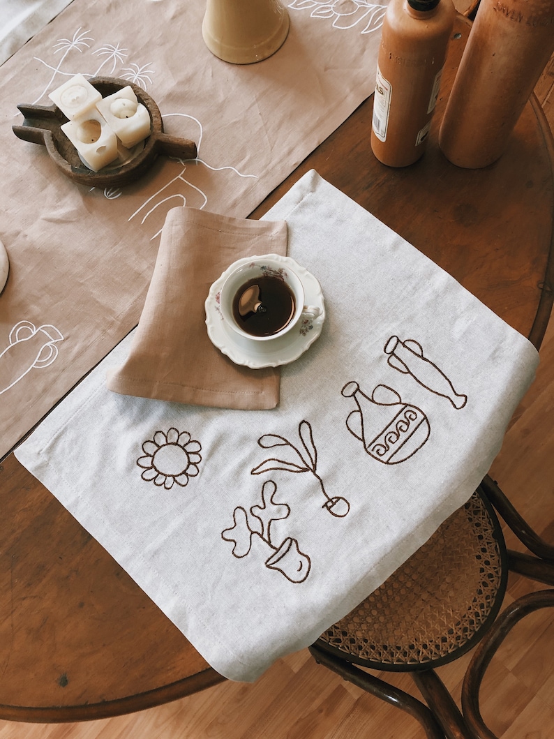 Table Linen Set : Runner, Placemats, Napkins. Embroidery, Light Brown ...