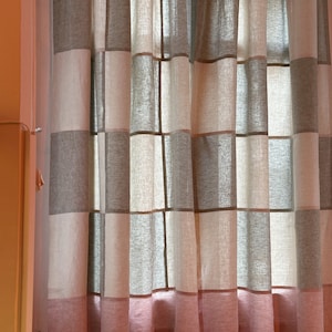 Pastel Pink & Green Checker Linen Curtain / Handmade Designer Checkered ...