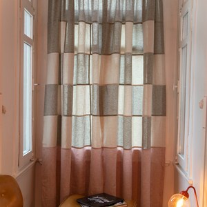 Pastel Pink & Green Checker Linen Curtain / Handmade Designer Checkered ...