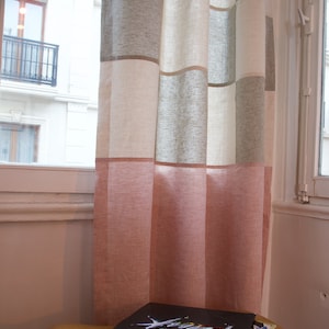 Pastel Pink & Green Checker Linen Curtain / Handmade Designer Checkered ...