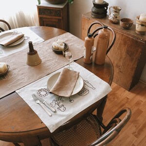 Table Linen Set : Runner, Placemats, Napkins. Embroidery, Light Brown ...