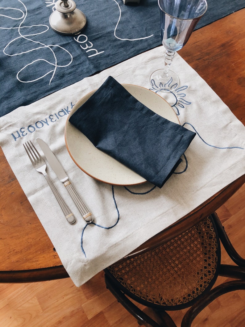 Linen Table Runner MEDITERRANEAN. Navy Deep Blue Natural Linen | Etsy