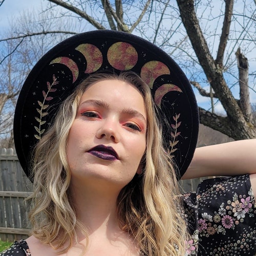 Moon Phases & Vines Hat Felt Hat Women's Felt Hat - Etsy