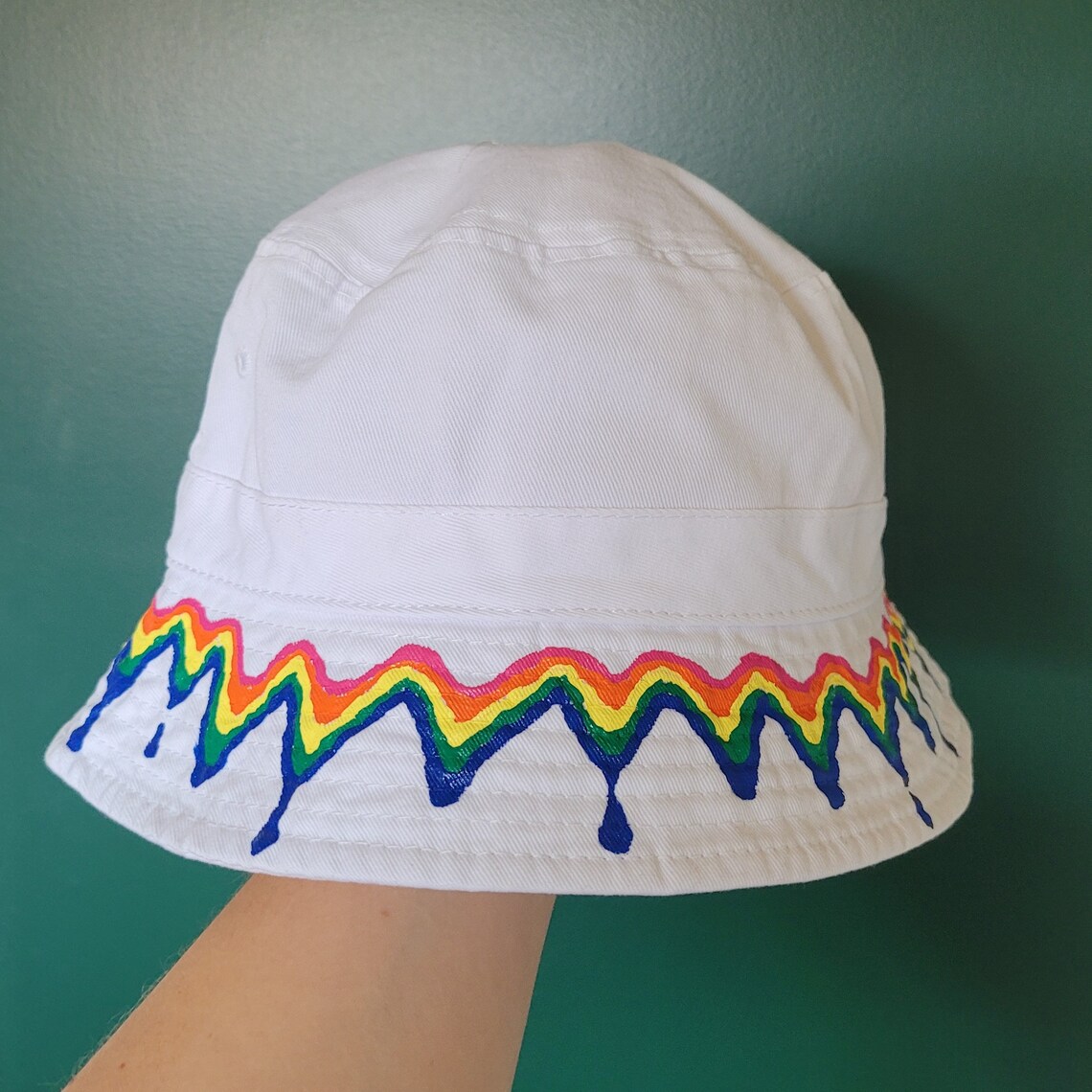 Rainbow Drip Smile Bucket Hat Painted Bucket Hat Hand - Etsy