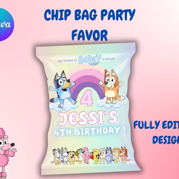 Bluey Birthday Chip Bag Template - Etsy