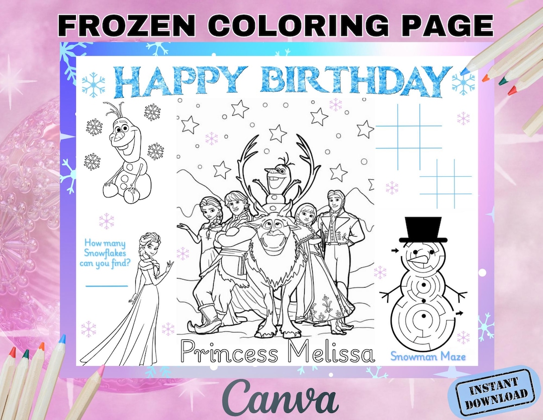Frozen Princess Coloring Page | Elsa | Activity Page | Digital Download ...