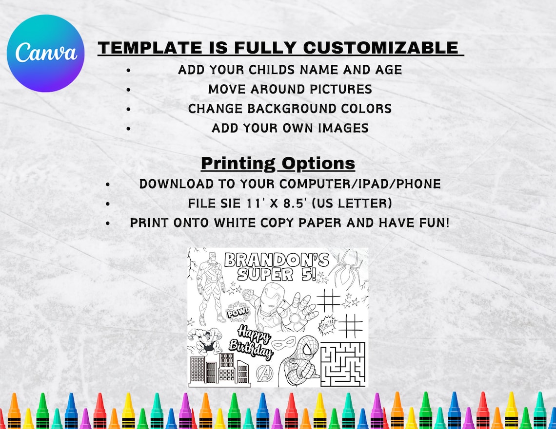 CANVA EDITABLE Superhero Coloring Page |birthday Activity | Superhero ...