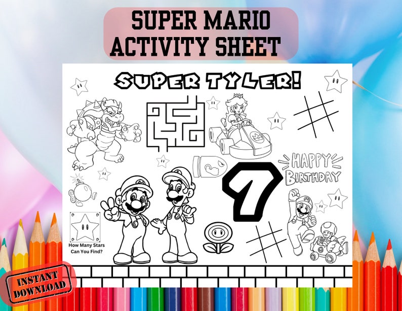 Super Mario Bros Custom Activity Sheet | Mario Birthday Printable ...