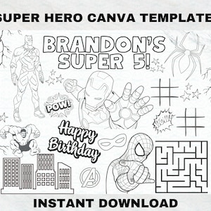 CANVA EDITABLE Superhero Coloring Page |birthday Activity | Superhero ...