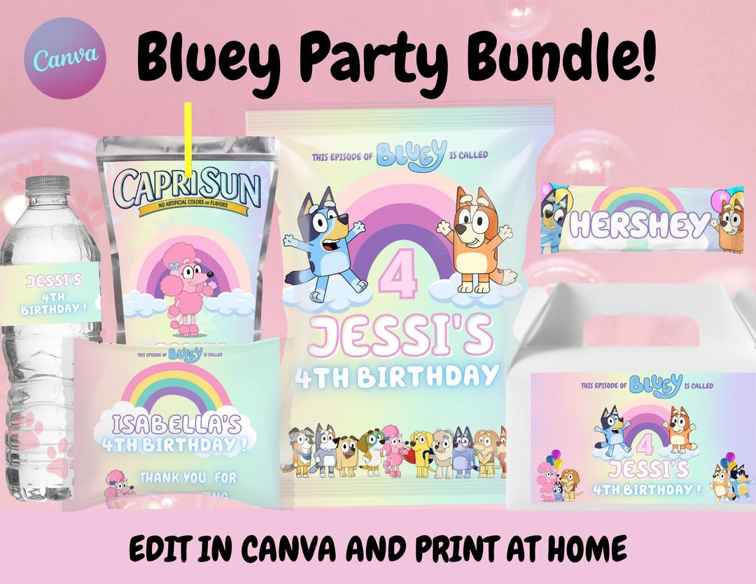 Editable BLUEY Kids Birthday Party Chip Bag Label Template |party ...