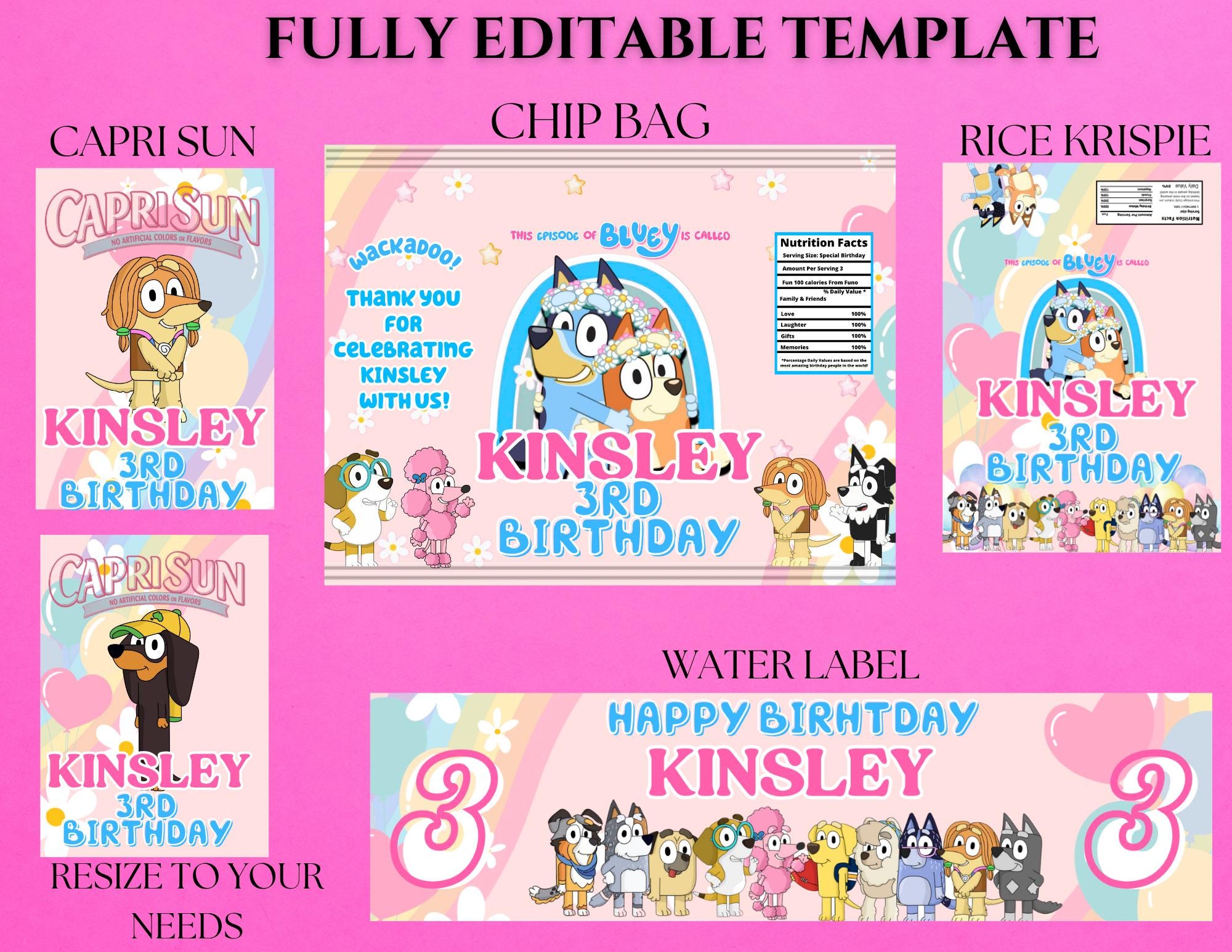 Editable BLUEY Kids Birthday Party Chip Bag Label Template |party ...