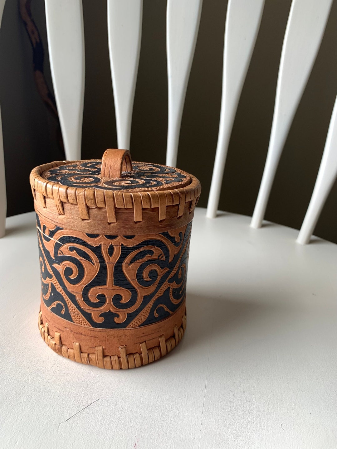 Vintage Russian Birch Bark Basket - Etsy