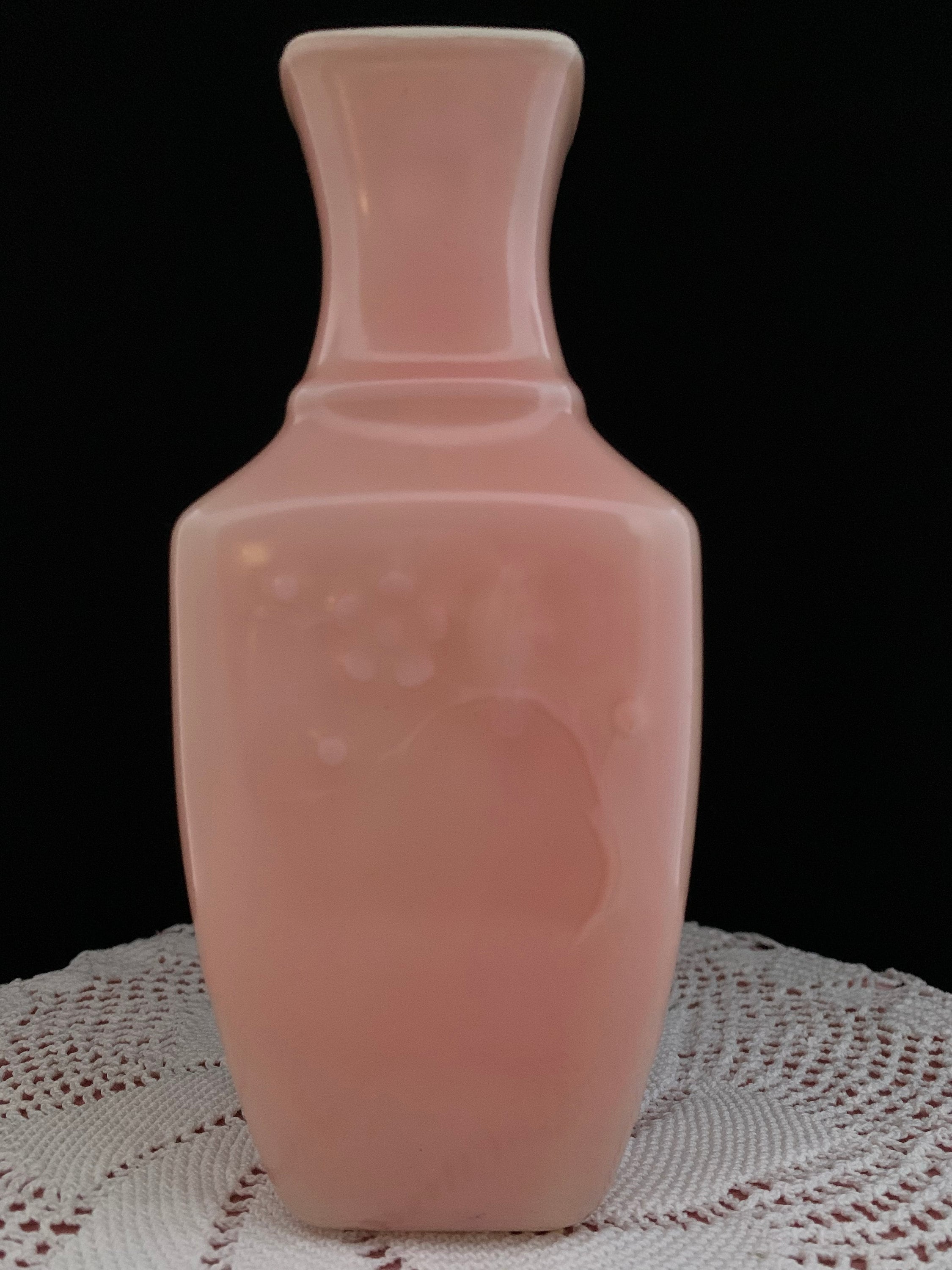 Rose Pink Glass Vase With Embossed Birds - Etsy