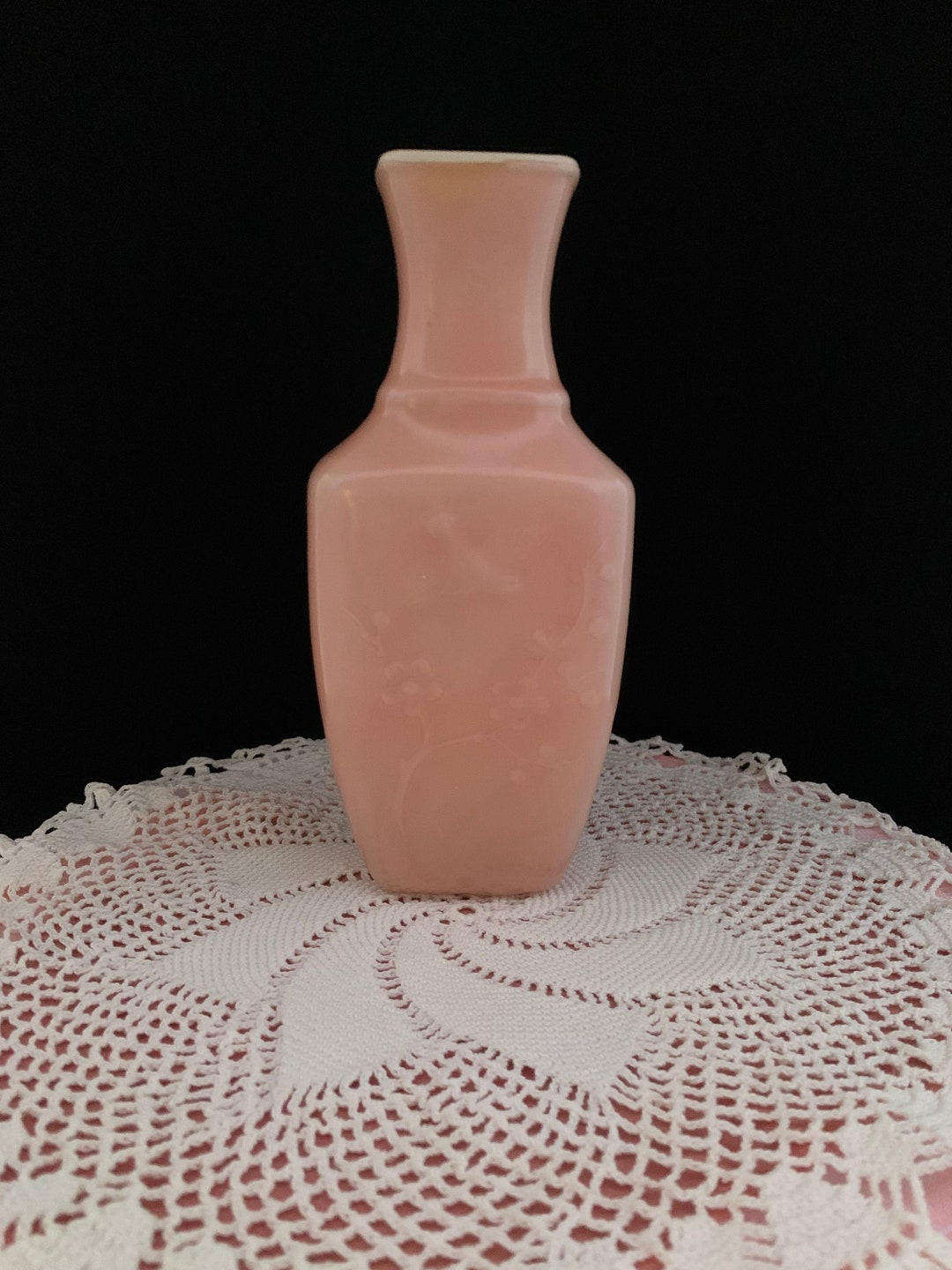 Rose Pink Glass Vase With Embossed Birds - Etsy