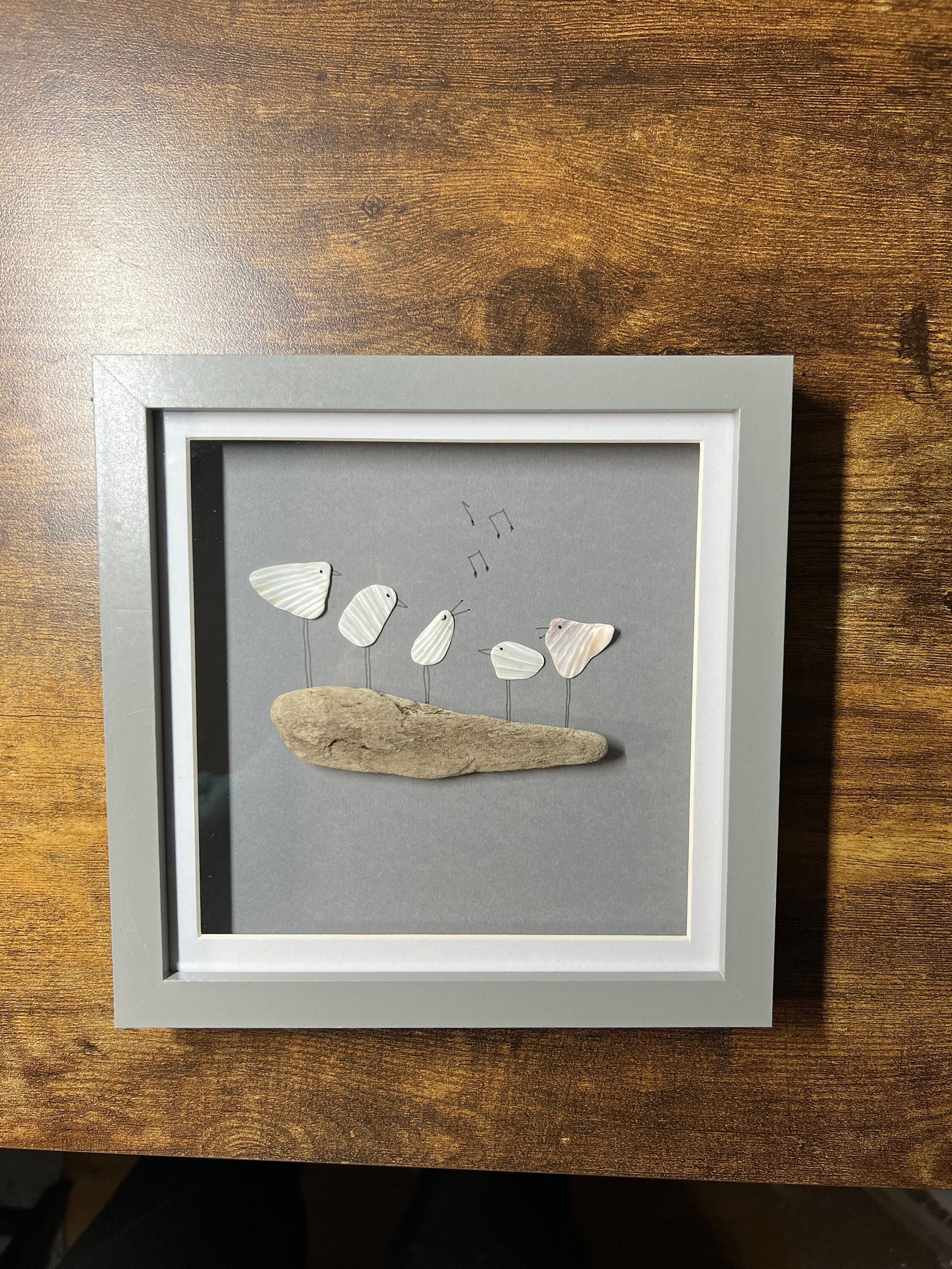 Shell Birds on Driftwood in Grey Frame - Etsy